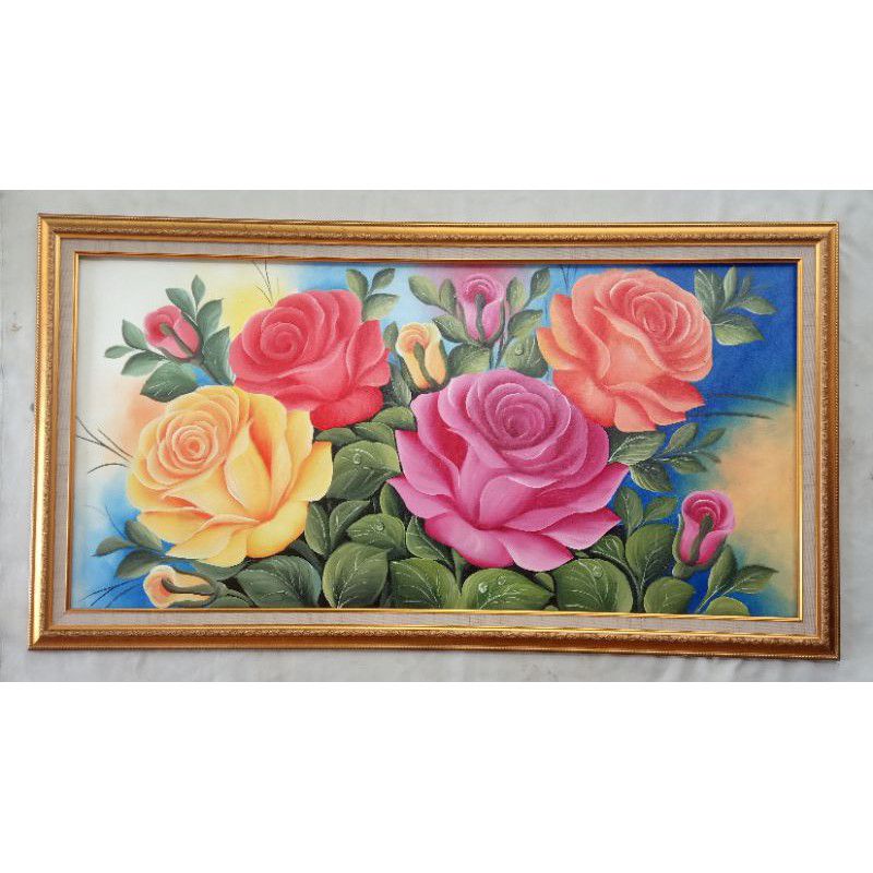 Jual Lukisan Bunga Mawar + Bingkai Pigura ukuran 120cm x 60cm | Shopee ...