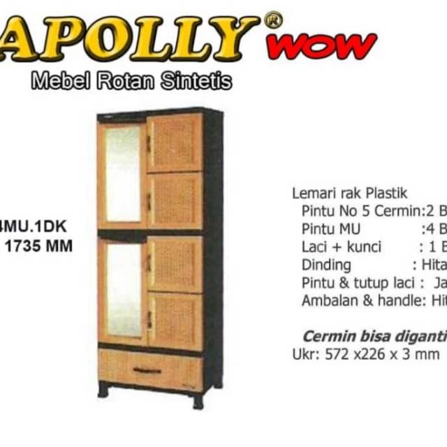Jual Lemari rak baju plastik napolly rotan sintetis CRS-5.2C.4MU.1DK ...