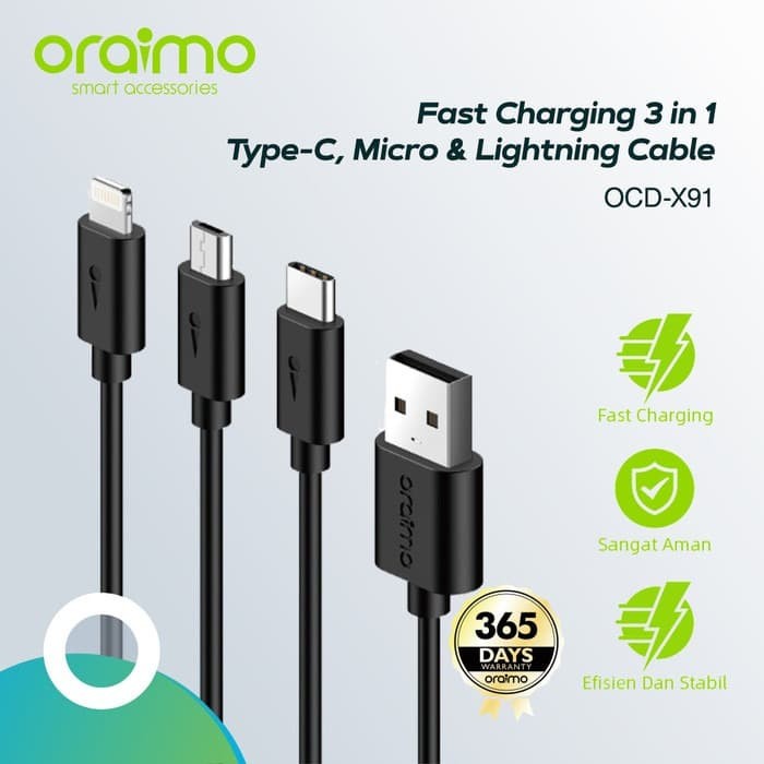 Jual ORAIMO DURALINE 3in1 OCD-X91 DATA CABLE | Shopee Indonesia