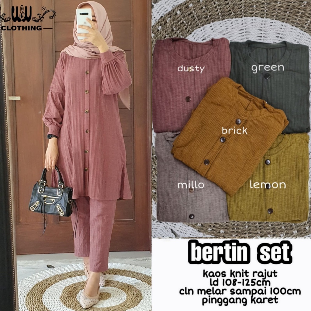 Jual BERTIN One Set Tunik Bahan Rajut Motif Polos Setelan Wanita Jumbo ...