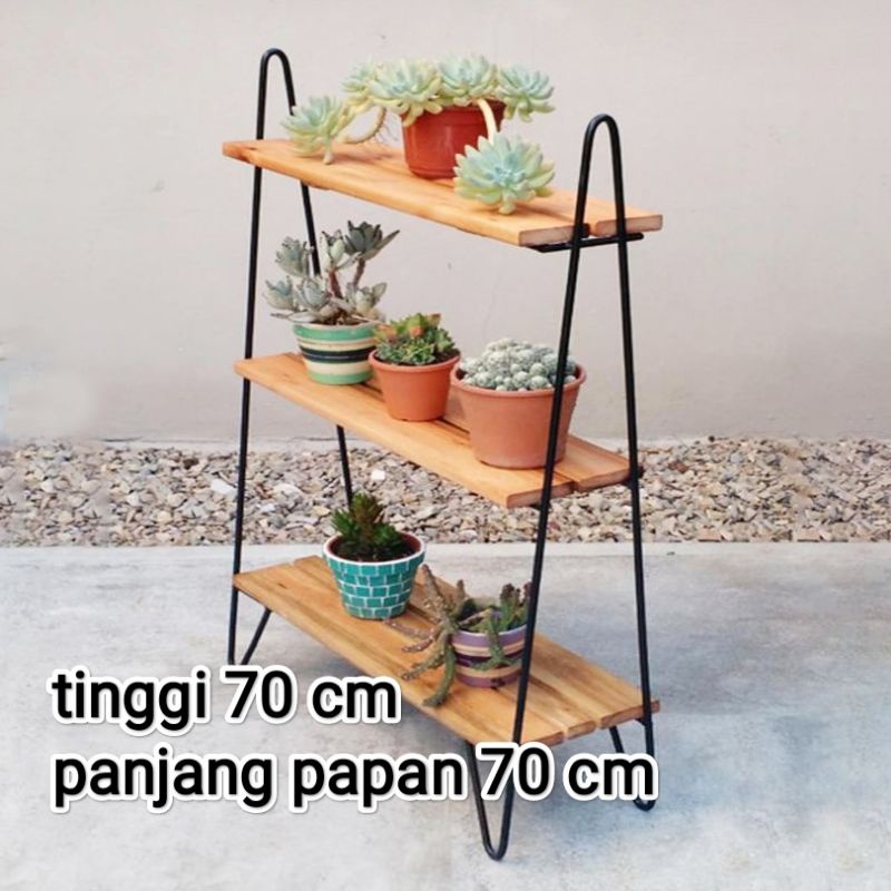 Jual Rak besi kombinasi papan kayu/rak minimalis 3 sap/standing pot ...