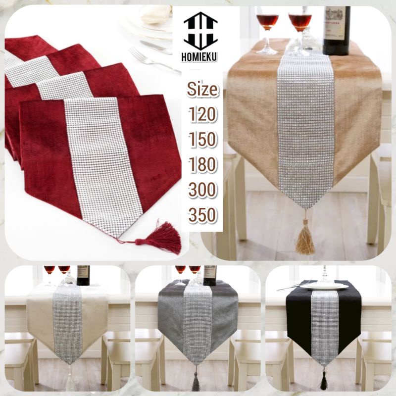 Jual Table Runner Velvet Taplak Meja Tamu Panjang Polos Mewah 120 150 ...