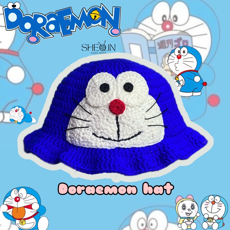 Jual crochet doraemon hat / topi rajut karakter doraemon | Shopee Indonesia