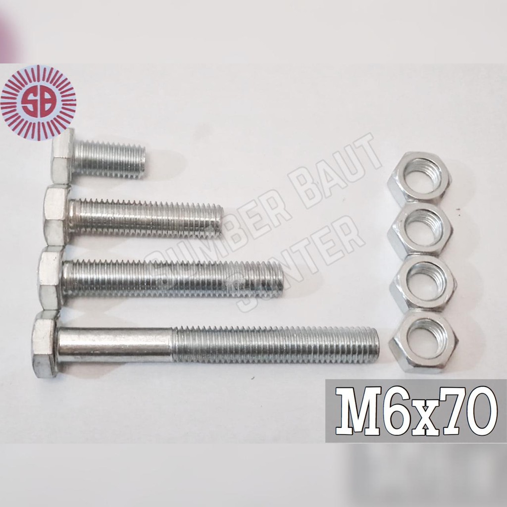 Jual M6x70 Baut Mur Hexagon Putih BMP Hex 6x70 Kunci 10 Galvanis | Shopee Indonesia