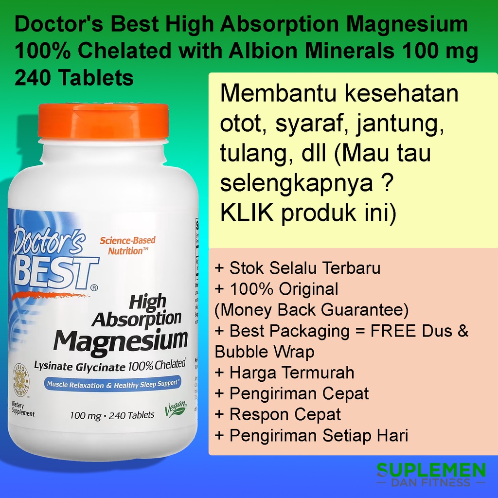 Jual Doctor's Best High Absorption Magnesium 100% Chelated Lysinate ...