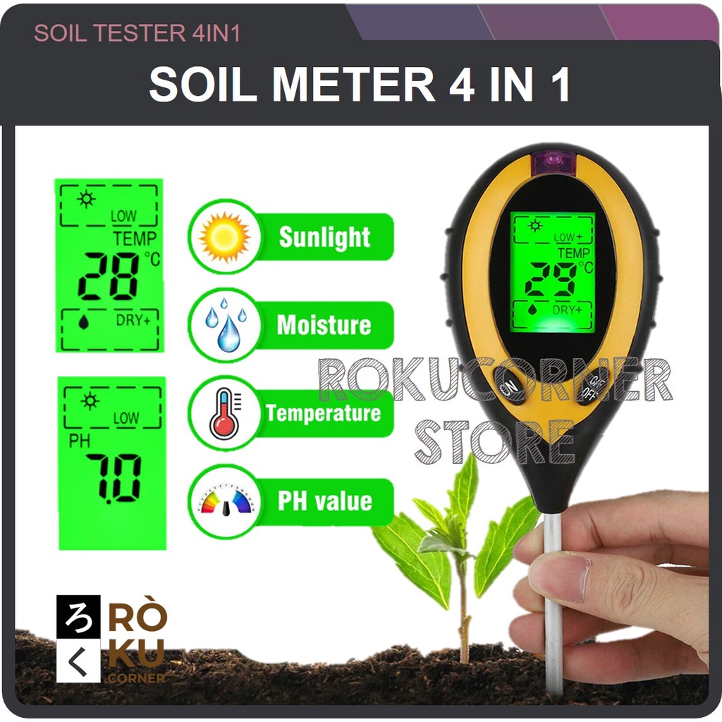 Jual Soil Meter Tester 4 in 1 Digital Suhu Moisture ph Meter Ukur ph ...