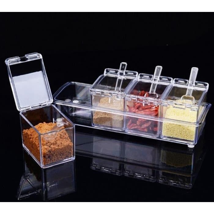 Jual DFANCCIE ACRYLIC Tempat Garam Gula Merica 4in1 / Rak Tempat Bumbu ...
