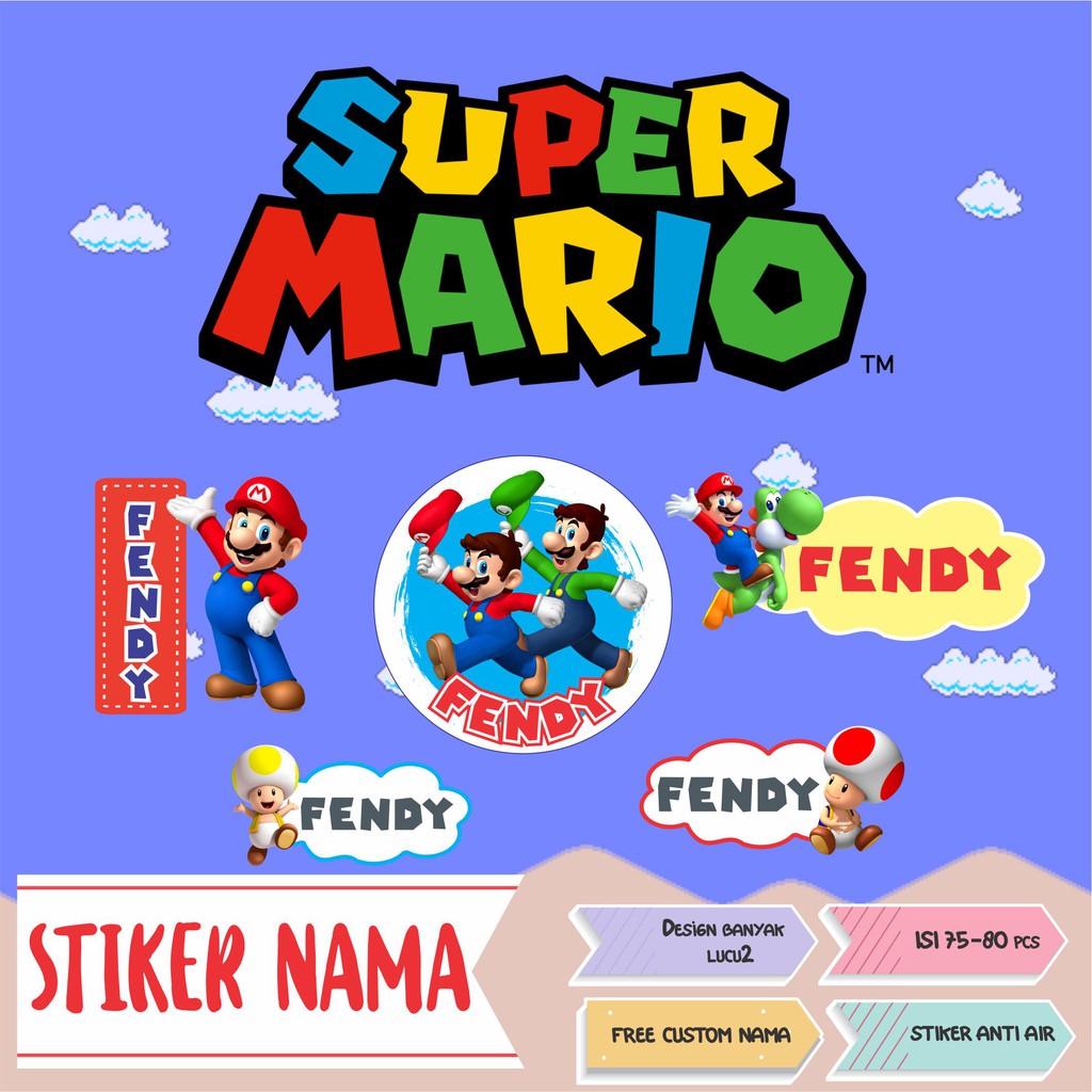 Jual STICKER NAMA SUPER MARIO / STIKER LABEL | Shopee Indonesia