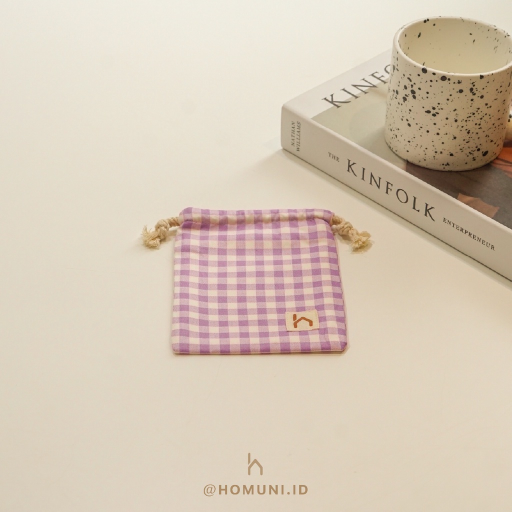 Jual Mini Pouch Serut Kotak-Kotak/ Pouch Kain Kotak-Kotak Motif Gingham ...