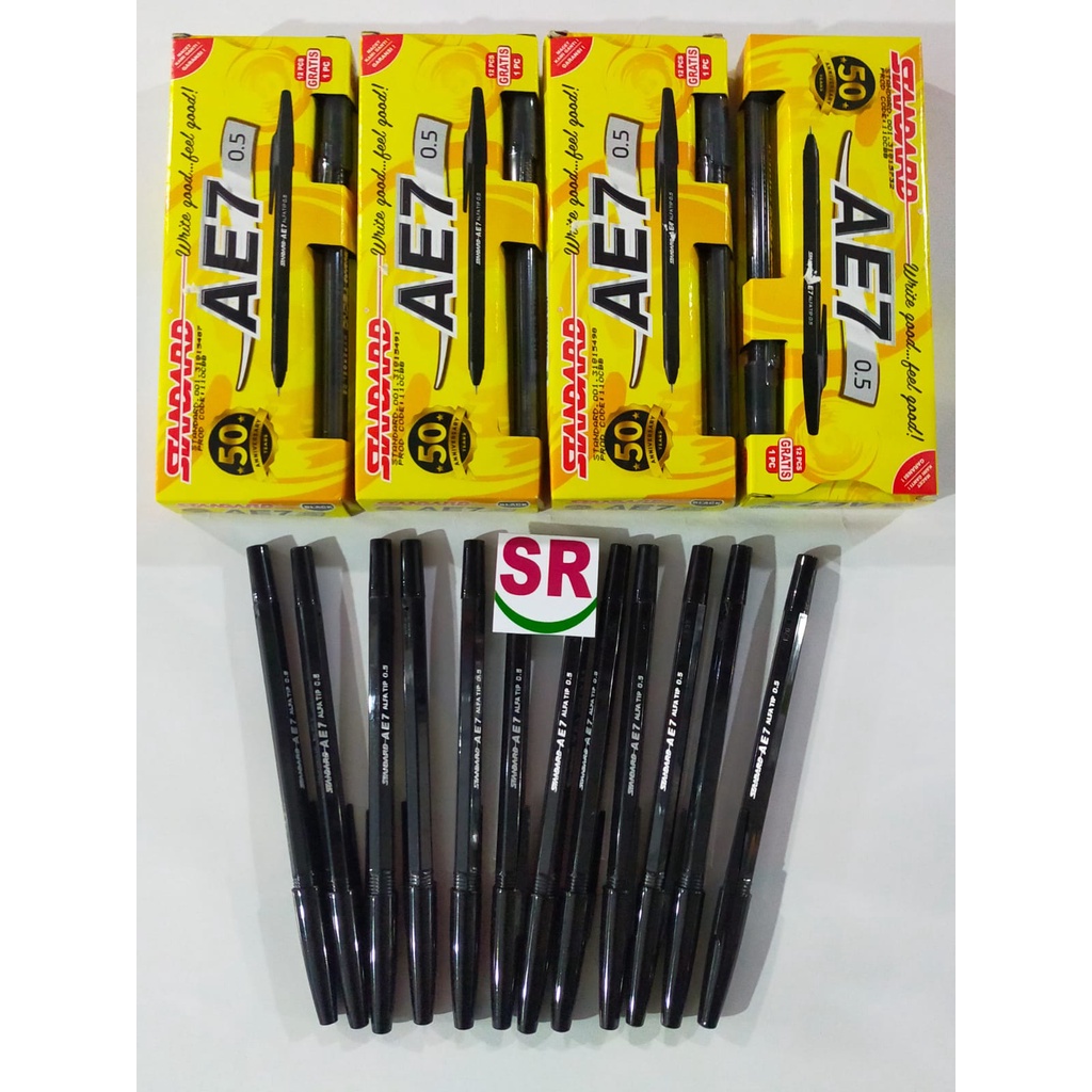 Jual Ballpoint Standard AE7 Hitam / Biru / merah (1 Pak / 12 Pcs) | Shopee Indonesia