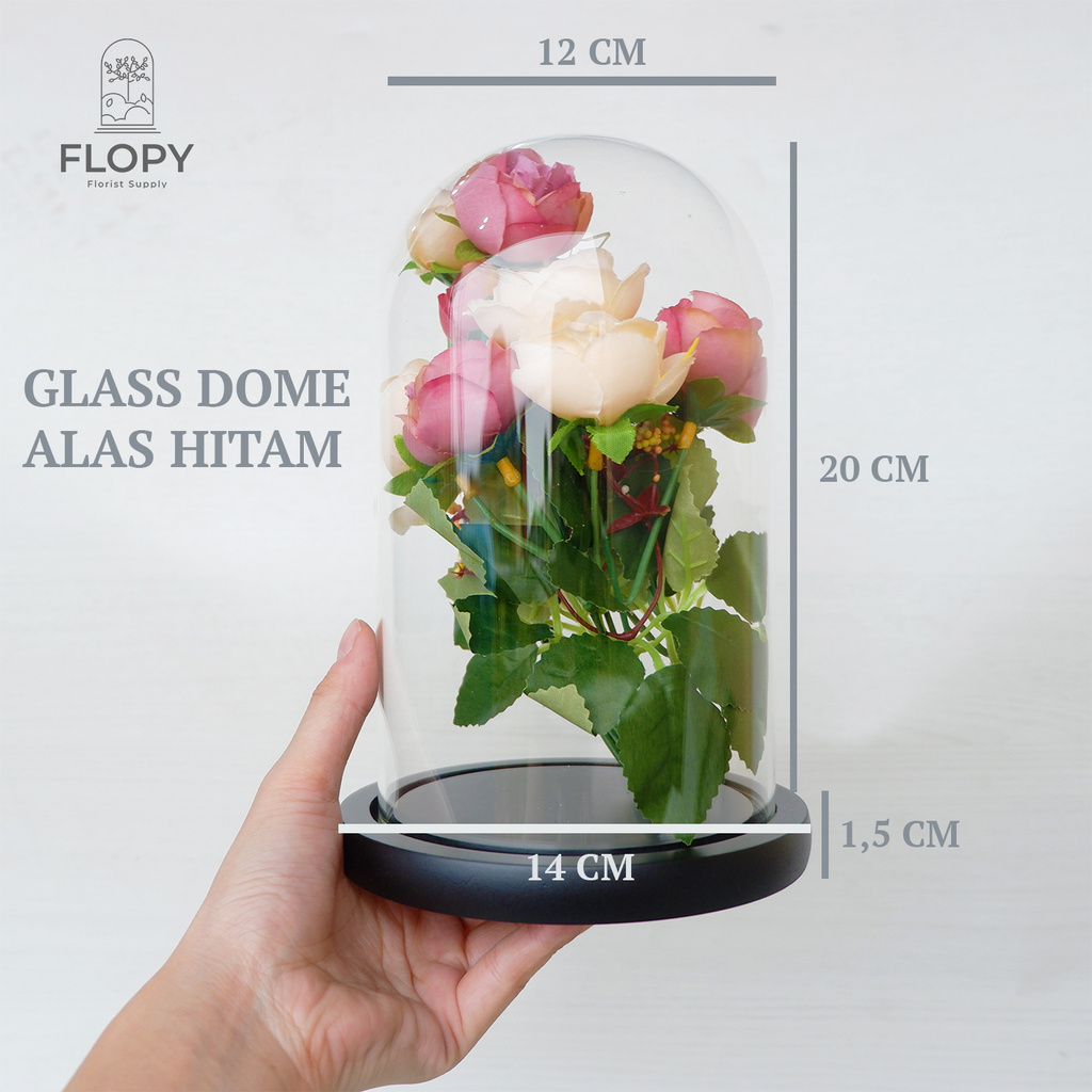 Jual FLOPY Glass Dome Classic Alas Hitam / Flower Dome / Kubah Kaca ...