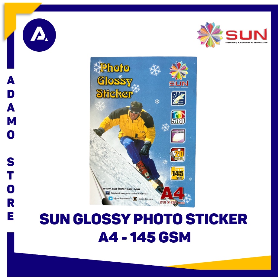 Jual Kertas Sticker A4 Sun Glossy Photo Stiker A4 145gsm 20 Sheets ...