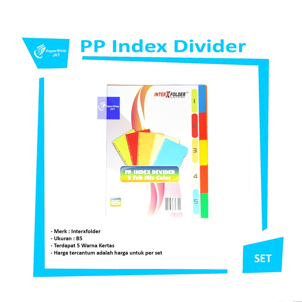 Jual INTERXFOLDER - PP Index Divider 5 Tab Mix Colour B5 - Set | Shopee ...