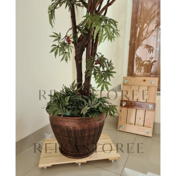 Jual Tatakan Alas Pot Kayu PREMIUM roda putih - Persegi Panjang 35 x 65 ...