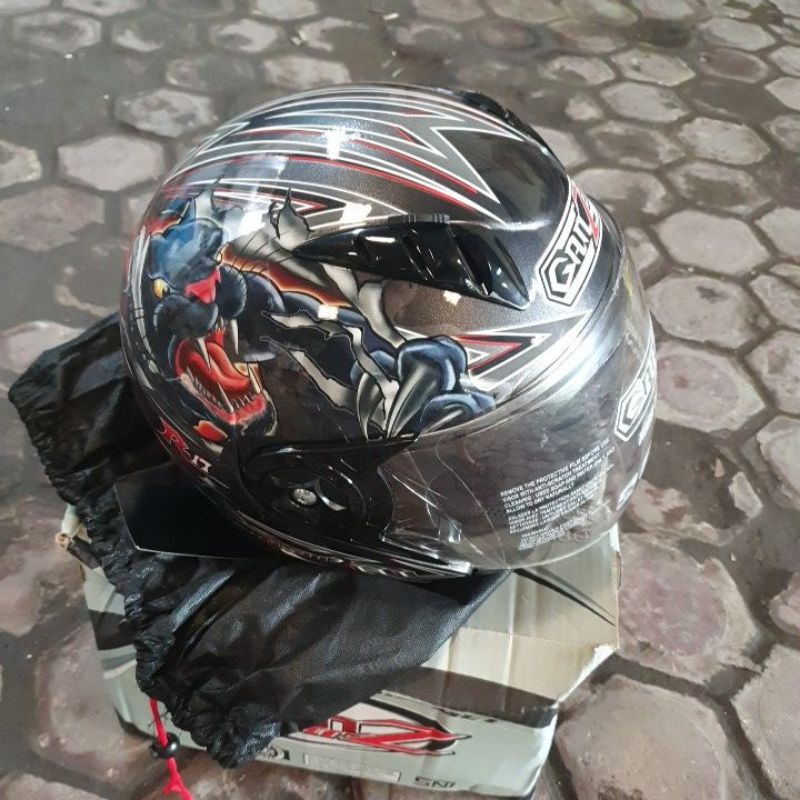 Jual HELM DOUBLE VISOR KACA GANZ CORAK HITAM R17 | Shopee Indonesia