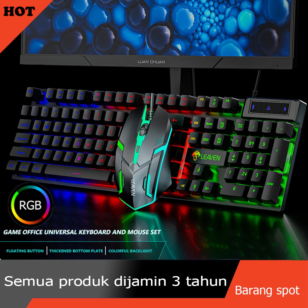 Jual LEAVEN D320 104 keys paket keyboard mouse gaming RGB mechanical PC ...