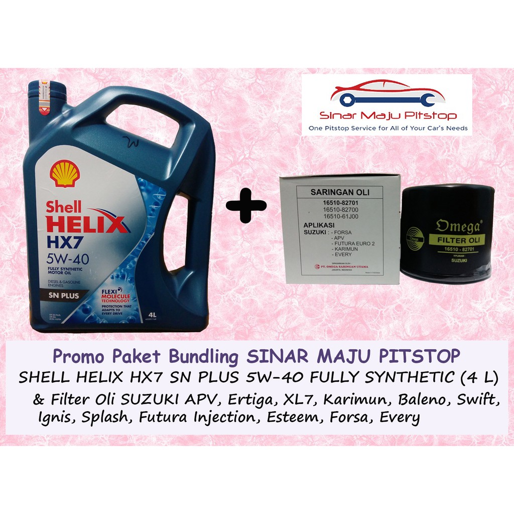 Jual Paket Oli SHELL HELIX HX7 5W-40 SN PLUS 4 Liter ORIGINAL & Filter Mobil SUZUKI APV & ERTIGA ...
