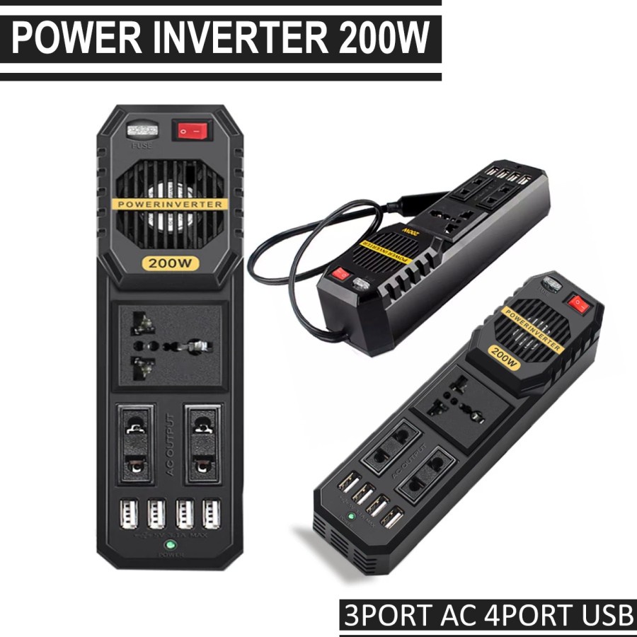 Jual Power Inverter Mobil 200 Watt DC 12V to AC 220V 200W with 4 USB ...