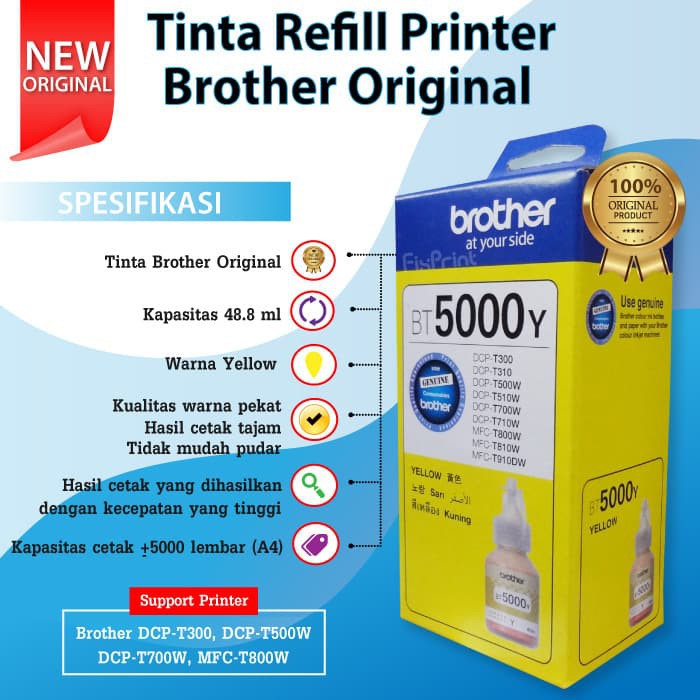 Jual Tinta Brother Original BT5000 BT 5000 Yellow- Tinta Refill DCP ...