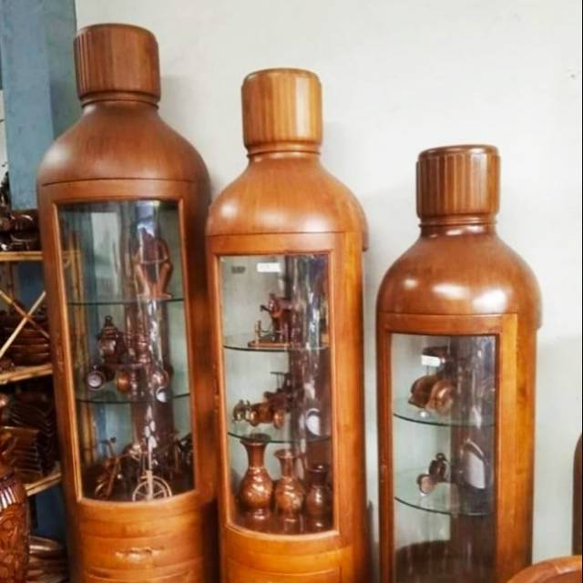 Jual Lemari kaca botol kayu jati perhutani | Shopee Indonesia