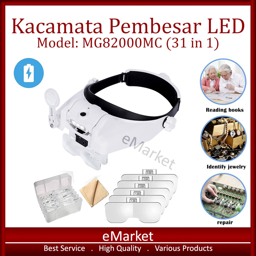 Jual Kacamata Pembesar LED MG82000MC / Kaca Mata Servis / Lampu ...