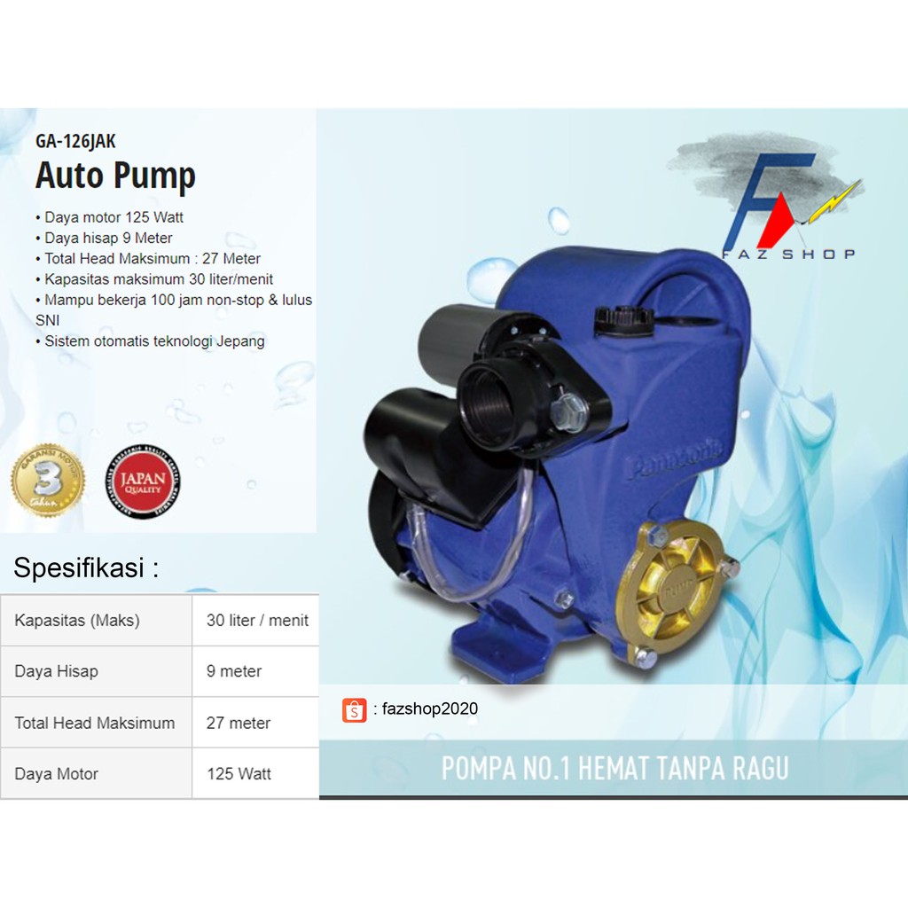 Jual Pompa air otomatis PANASONIC GA 126 JAK SUMUR DANGKAL | Shopee ...