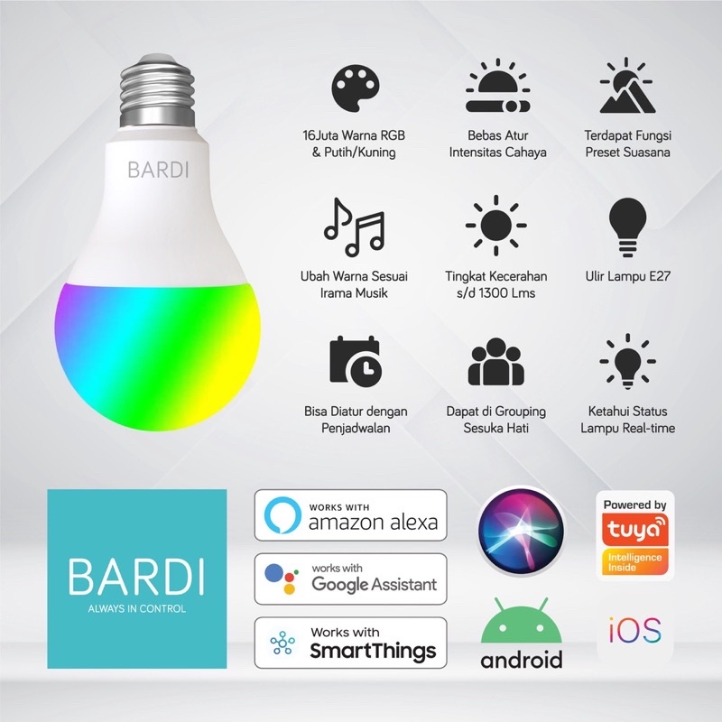 Jual BARDI Smart LED Light Bulb 12W RGBWW WIFI Wireless - IoT Home ...