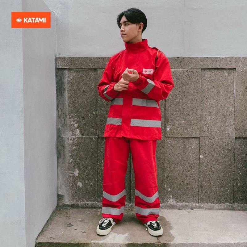 Jual Rain Suit | Jas Hujan PMI | Jas Hujan Merah | Shopee Indonesia