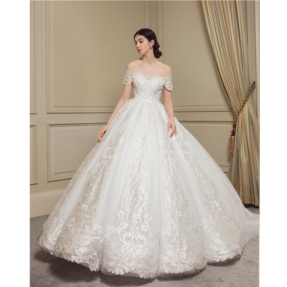 Jual Gaun pengantin Model Off-Shoulder dengan Hiasan Renda dan Bordir ...