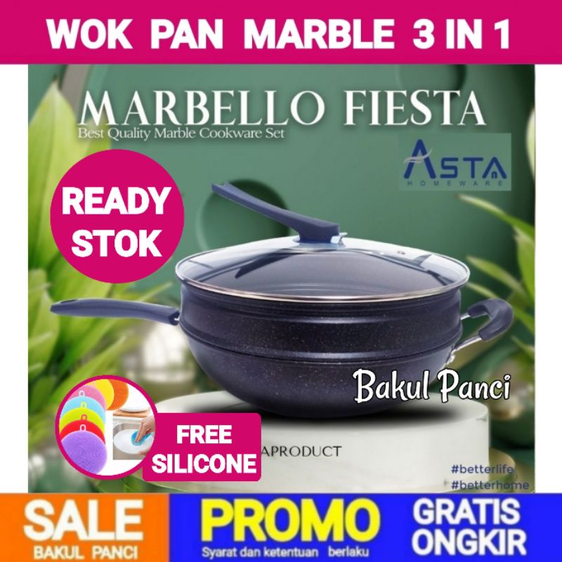 Jual WAJAN PANCI MARBLE - ASTA MARBELLO FIESTA 2 IN 1 STEAMER - WOK PAN ...