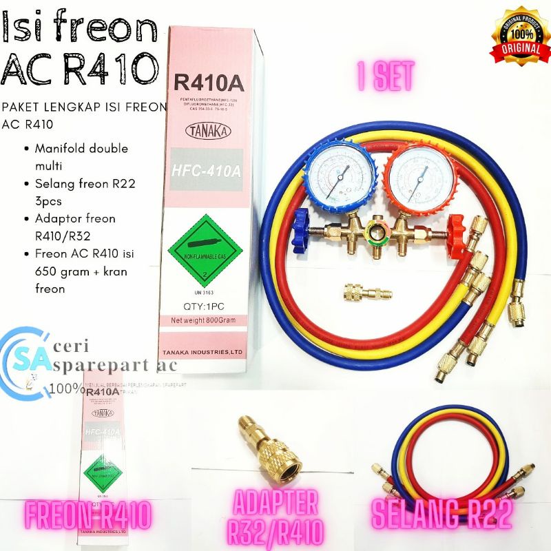 Jual Paket isi freon AC R410 manifold double selang krant freon R410 ...