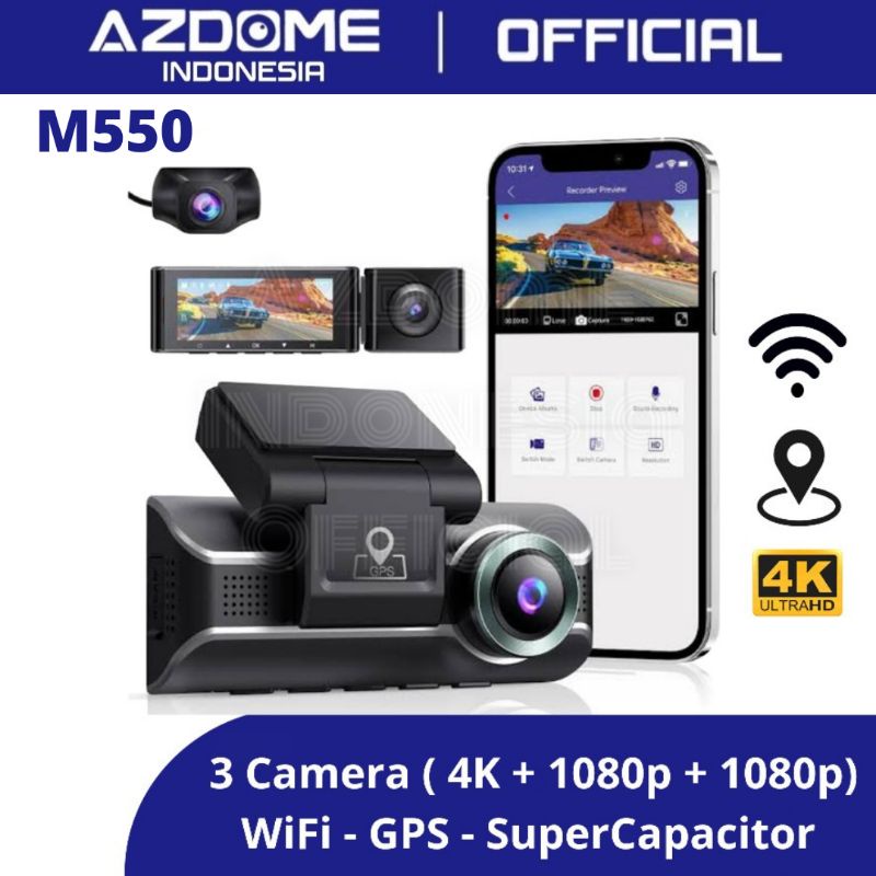 Jual Azdome M550 PRO MAX 4K 3 Camera Dashcam Wi-Fi GPS Kamera Mobil ...