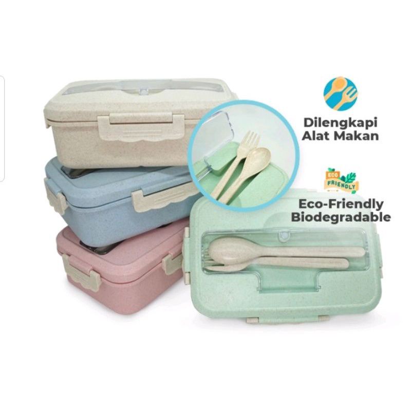 Jual kotak bekal / tempat bekal jerami / kotak makan siang / set peralatan makan | Shopee Indonesia