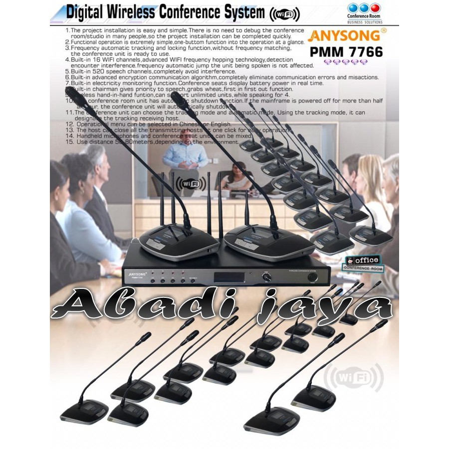 Jual mic wireless conference system anysong pmm7766 delegate chairman ...