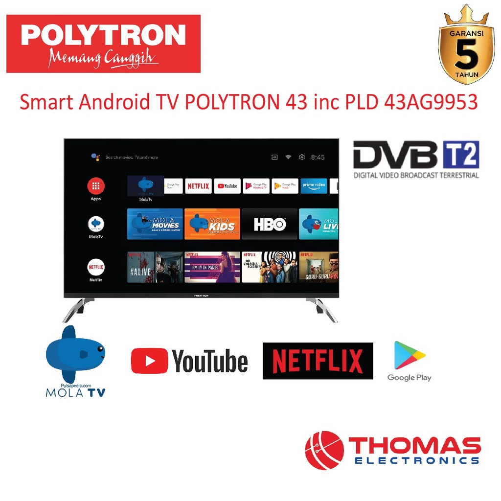 Jual POLYTRON PLD 43 AG 9953 LED 43 inch ANDROID SMART TV PLD43AG9953 Garansi Resmi | Shopee ...