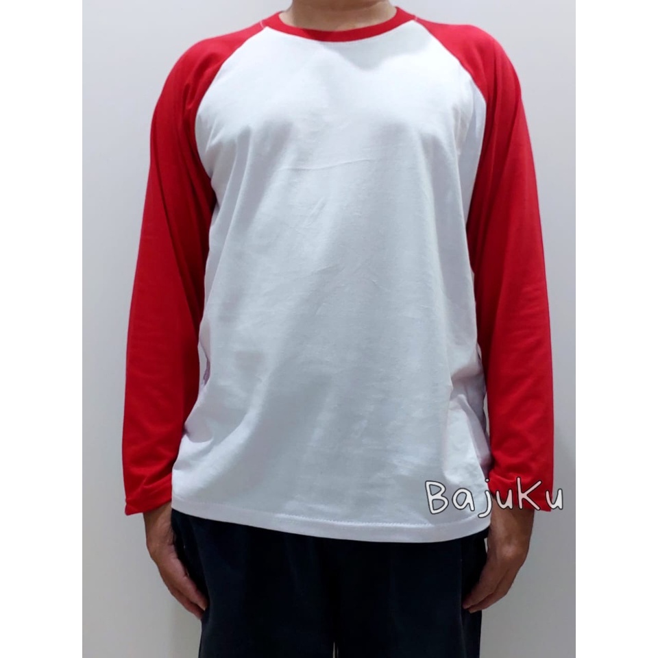 Jual Raglan Tangan PANJANG / Raglan Merah Putih / Raglan Polos / Baju ...