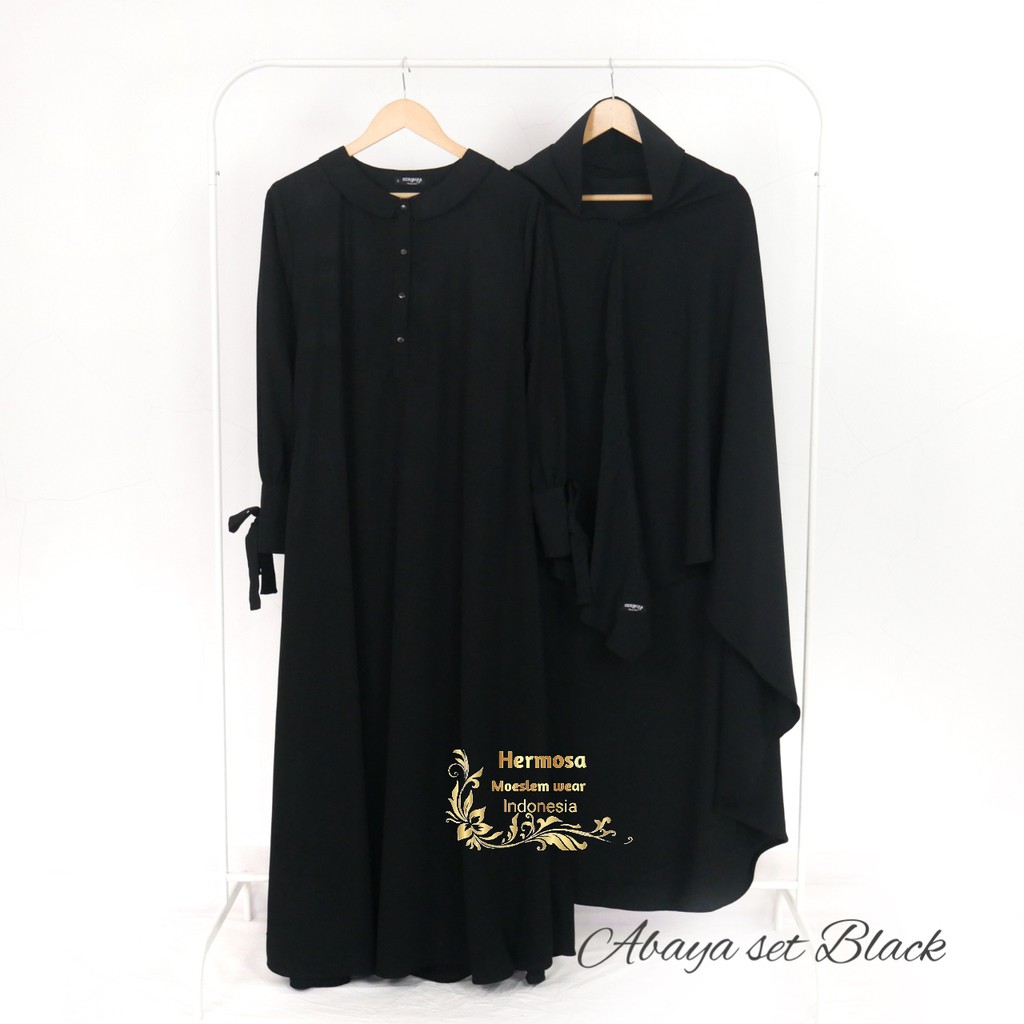 Jual [Set Abaya Hermosa] setelan abaya dan jilbab warna hitam-Abaya set ...