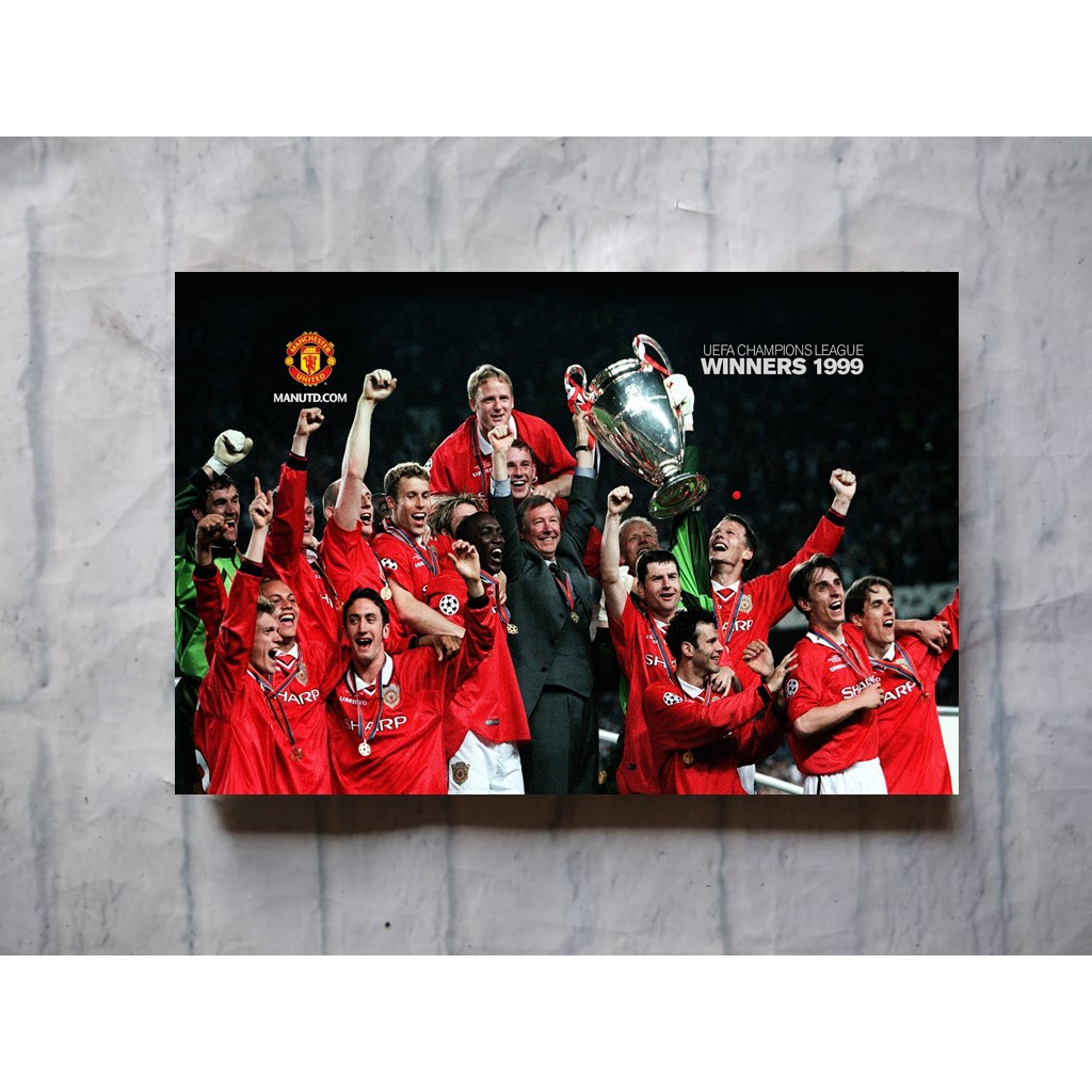 Jual Poster bola MANCHESTER UCL 1999 winners dekorasi dinding kayu ...