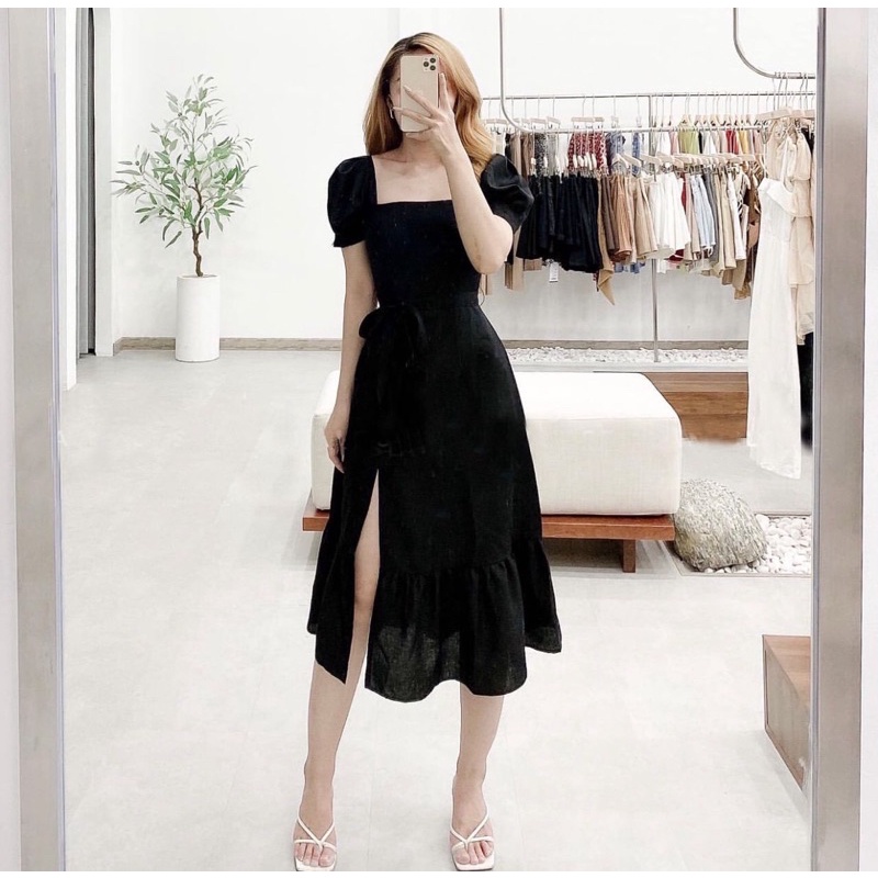 Jual Momo Dress Casual Simple Korean Basic Polos Midi Black White Cream ...