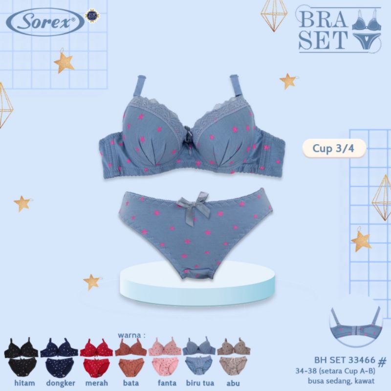 Jual Sorex bra 33466 BH+celana dalam, busa sedang cup A to B (34-38) | Shopee Indonesia