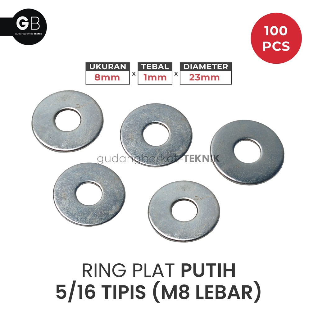 Jual RING PLAT M8 LEBAR PUTIH TIPIS 100PCS / RINGPLAT 5/16 PUTIH ...
