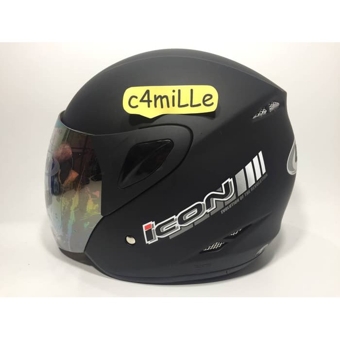 Jual HELM GM ICON BLACK DOP SOLID HALF FACE | Shopee Indonesia