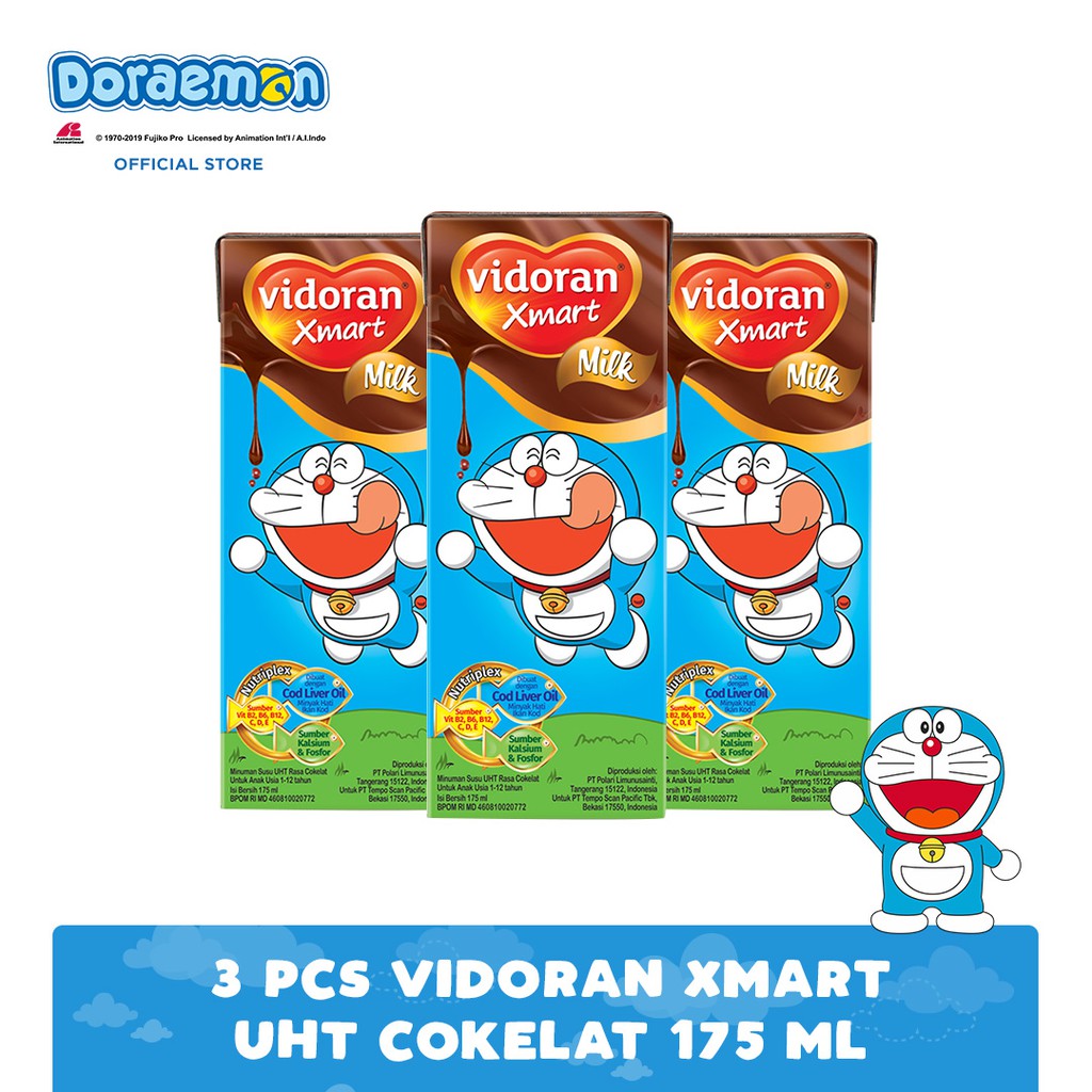 Jual 3 Pcs - Doraemon Vidoran Xmart UHT Milk Cokelat 175 Ml | Shopee ...