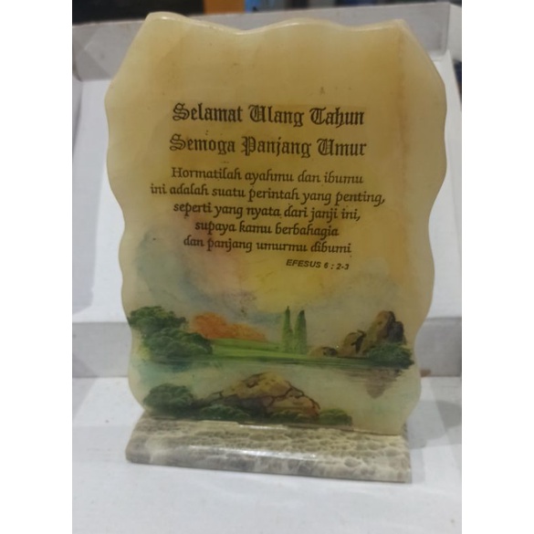 Jual pajangan batu marmer tebal selamat ulang tahun efesus 6:2-3 ...