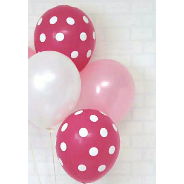 Jual BALON LATEX MIX 10 PCS (METALIK PINK / PUTIH / POLKADOT MAGENTA ...