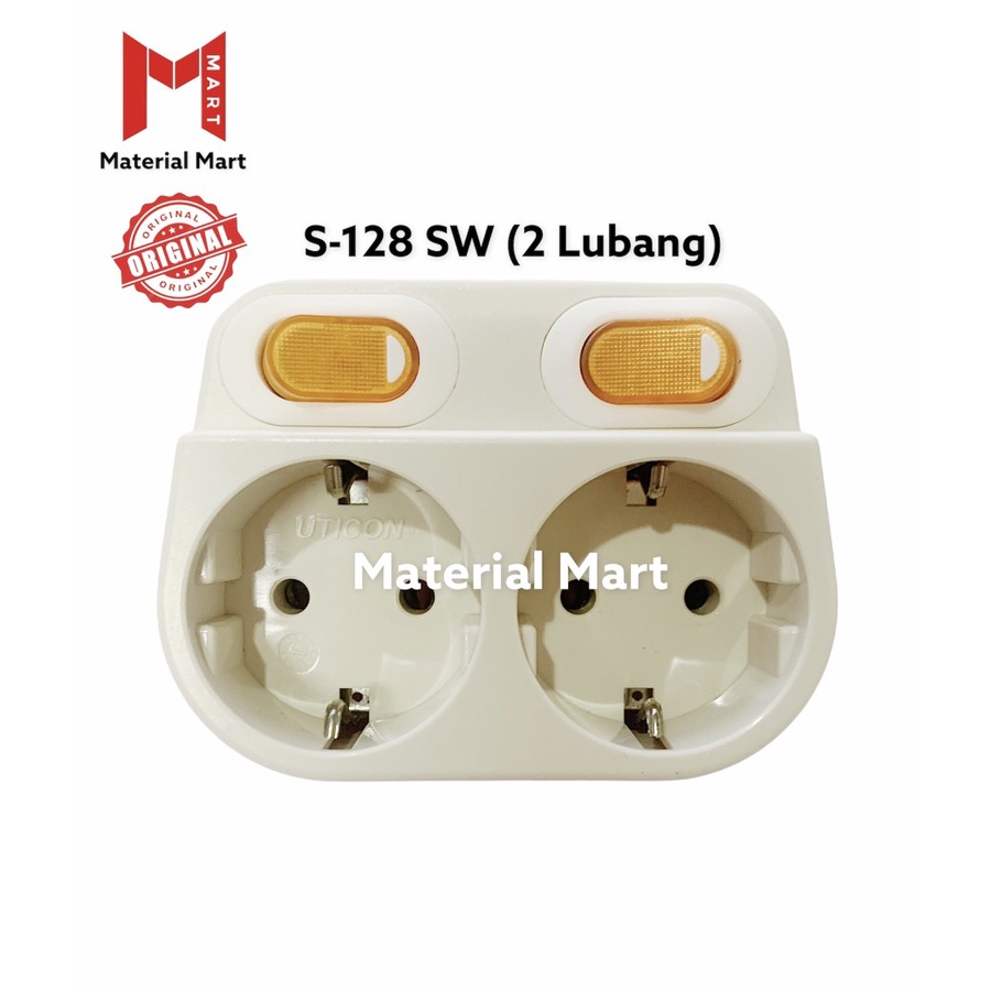 Jual Stop Kontak Uticon 2 Lubang S-128SW | Stop Kontak Arde | Colokan Listrik | Material Mart ...