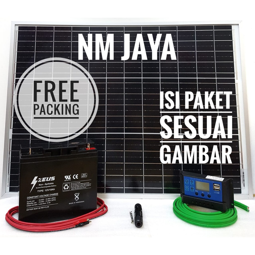 Jual Paket Hemat Solar Panel Surya 50WP termasuk Aki 12v 18 ah FREE ...