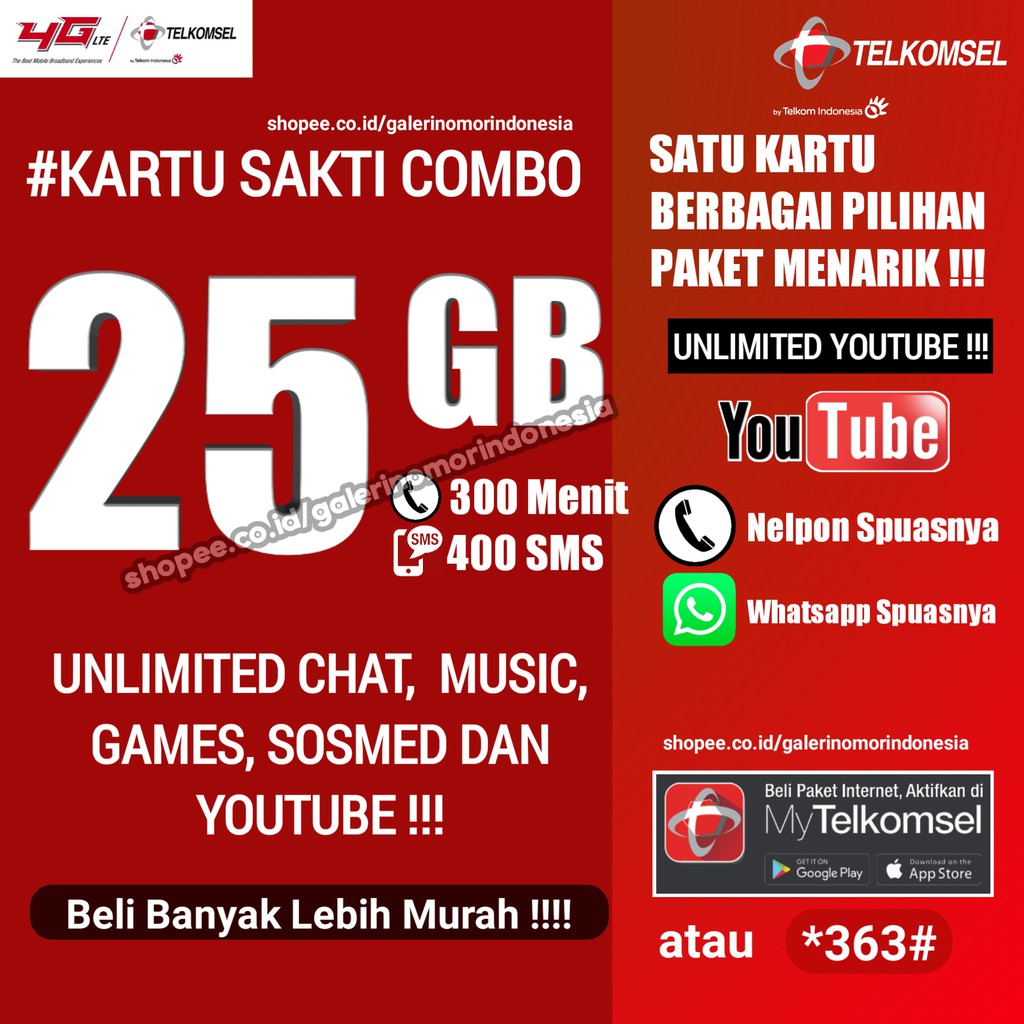 Jual Kartu Sakti Telkomsel Kartu Perdana Combo Sakti Telkomsel 25GB Unlimited Apps Simpati As ...