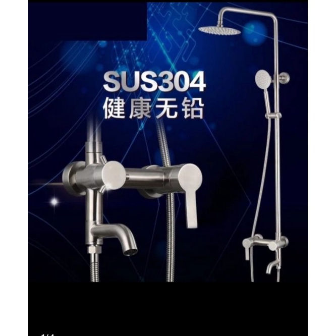 Jual shower tiang mandi stainless sus 304/keran panas dingin/keran ...