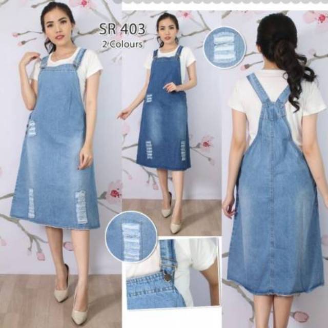 Jual Baju Overall Rok Kodok Pendek Jeans Sobek Ripped Ripo Tidak Tembus ...
